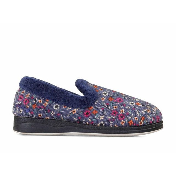 Padders Womens Repose Slippers Denim Floral Cord - Donaghys