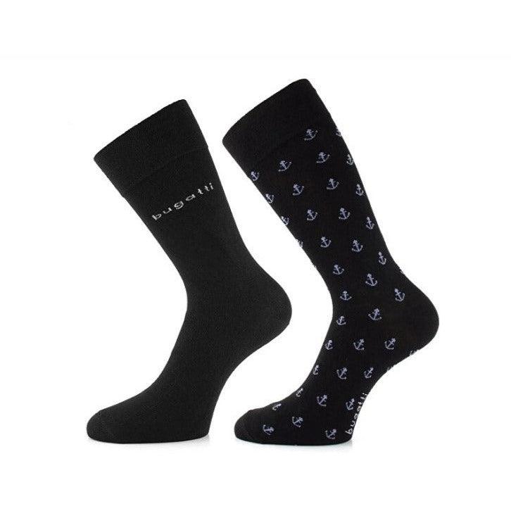 Bugatti Mens Socks 2 Pack 6253 Anchor Black - Donaghys