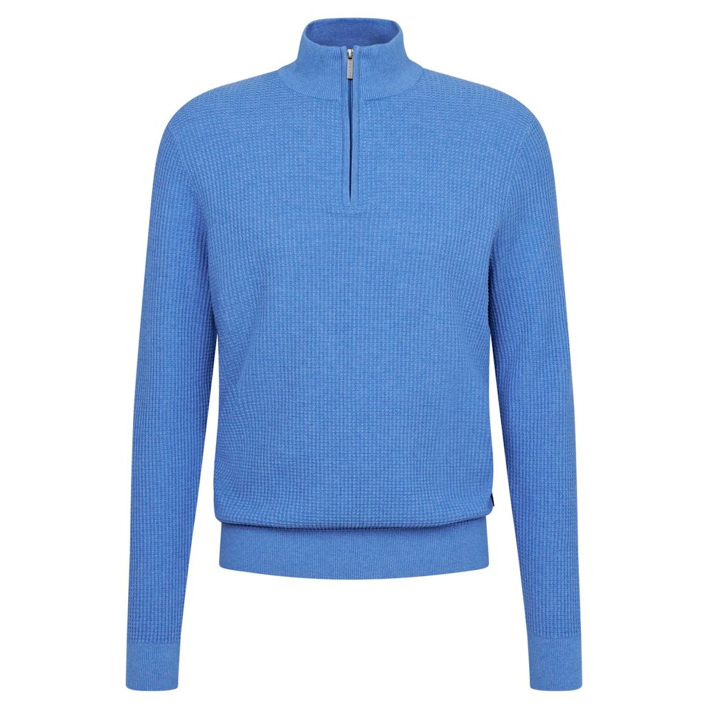 Bugatti Mens Sweater Knit Troyer 1/4 Zip Blue/Grey - Donaghys