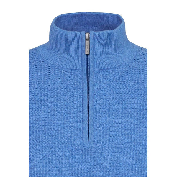 Bugatti Mens Sweater Knit Troyer 1/4 Zip Blue/Grey - Donaghys