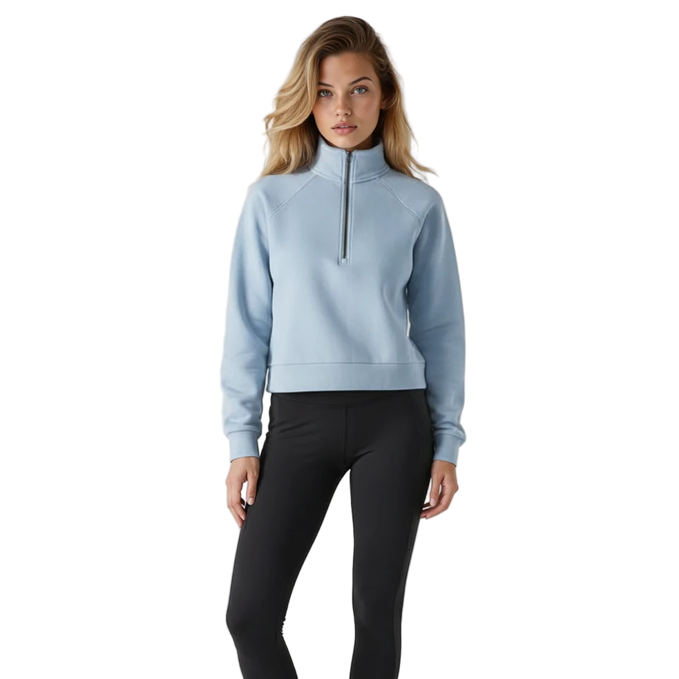 Gym+Coffee Womens Half Zip Clubhouse Baby Blue - Donaghys